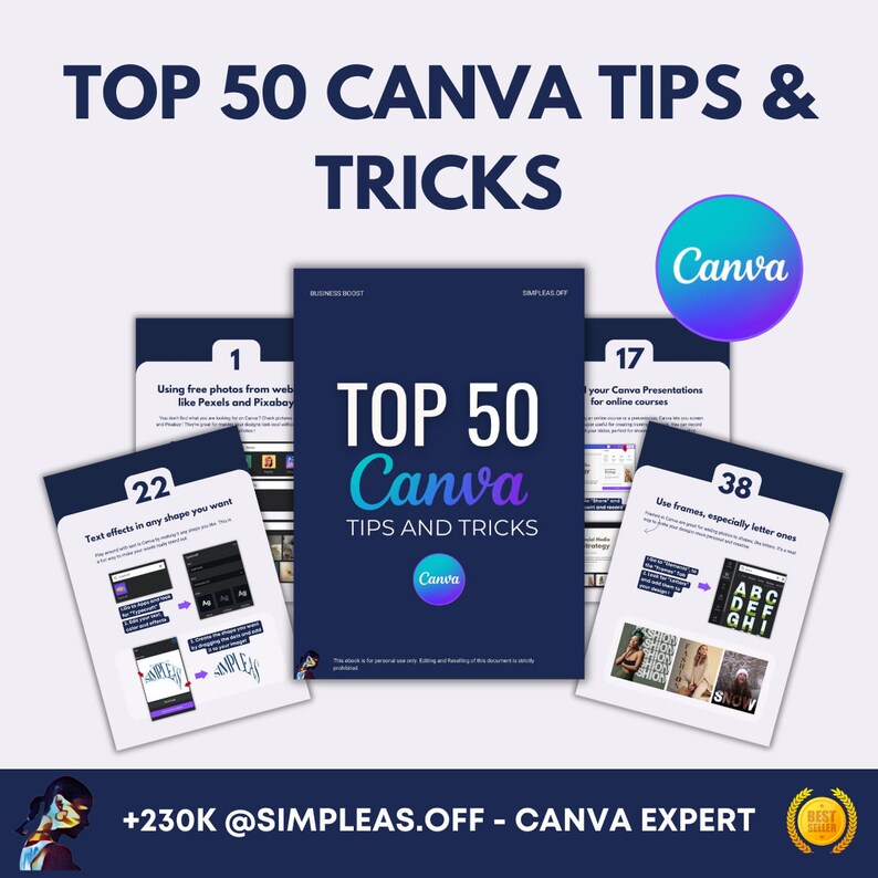 Top 50 CANVA TIPS & TRICKS Ebook Canva Guide 50 Canva Tutorials Canva Hacks You Need to Know ...