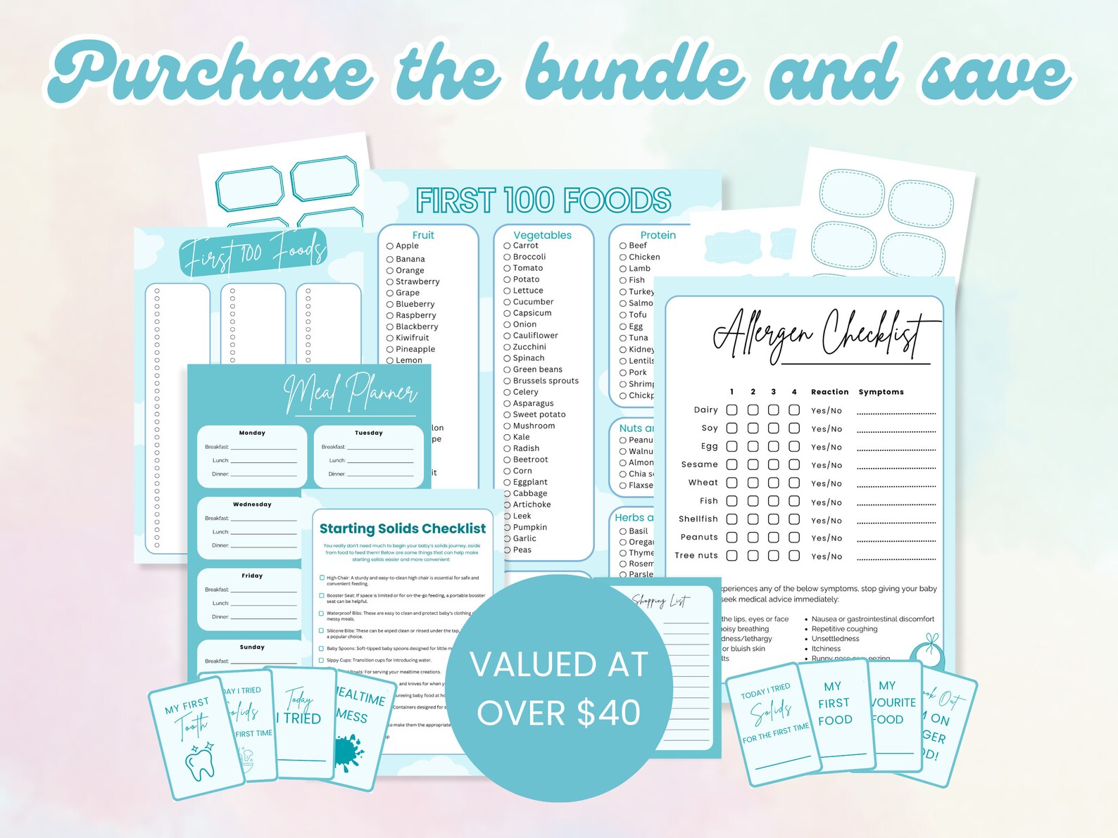Blue Baby's First 100 Foods Checklist, 100 Before One, Baby Food ...
