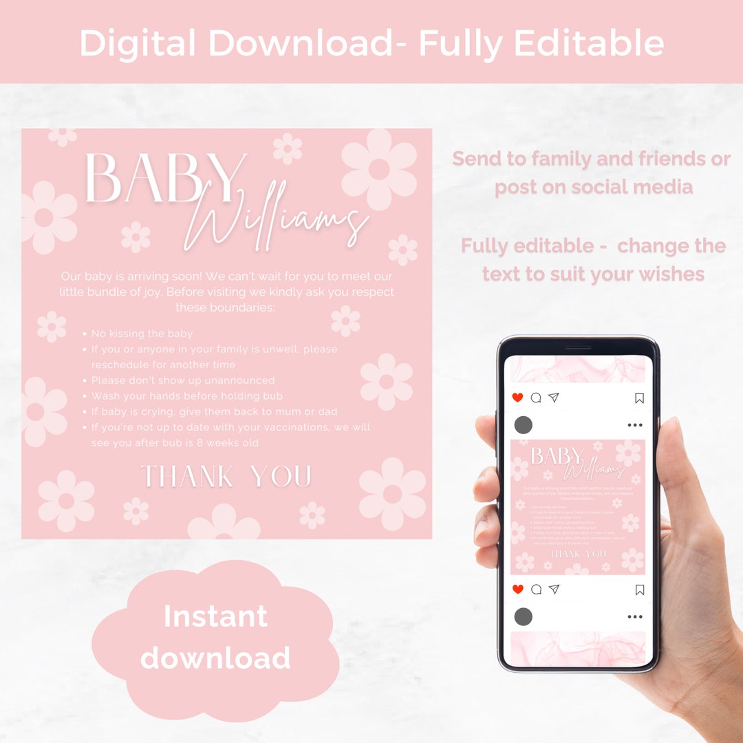 Newborn Baby Rules Template, Retro Pink Daisy Design, No Vax No Visit ...