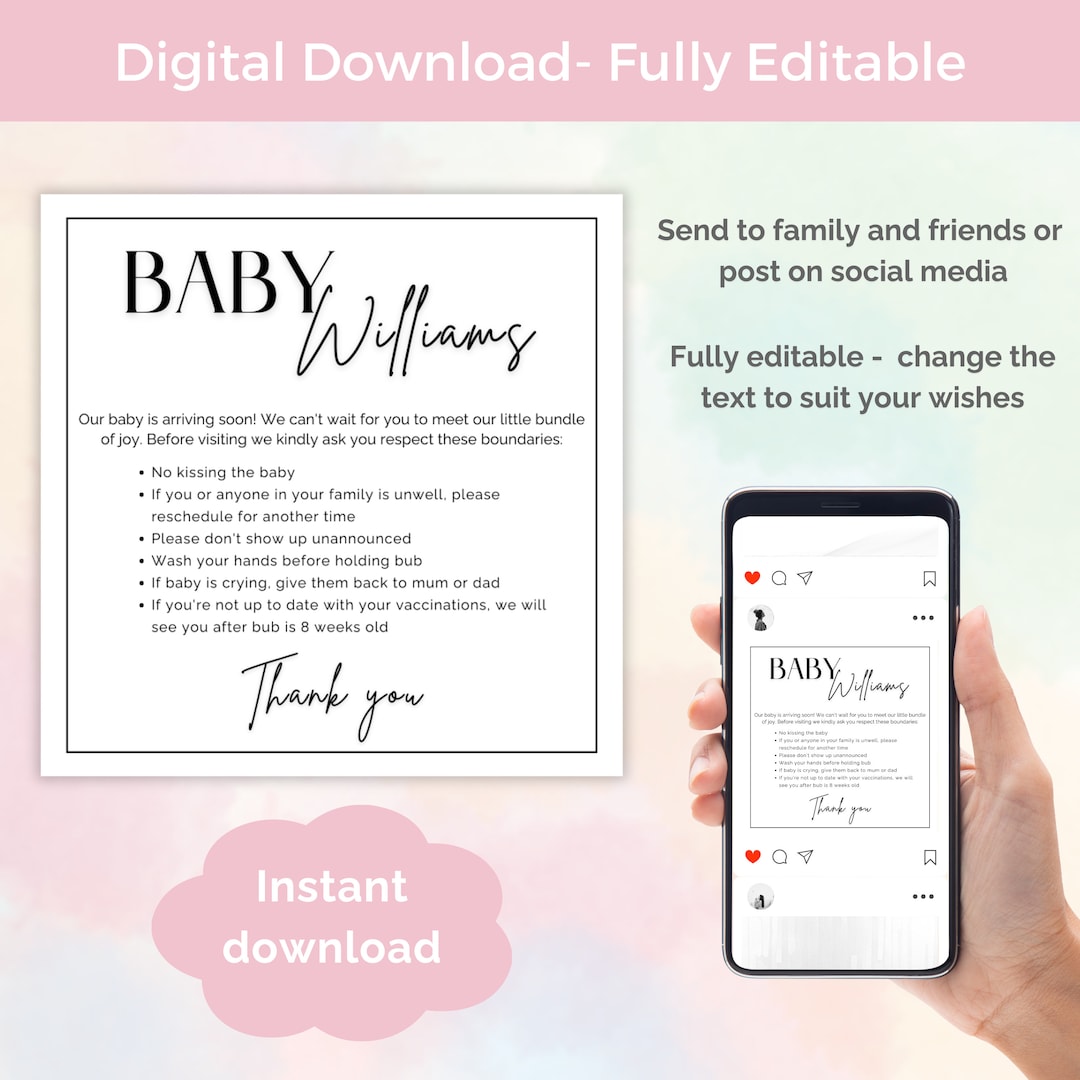 Minimalist Black and White Newborn Baby Rules Template, No Vax No Visit ...