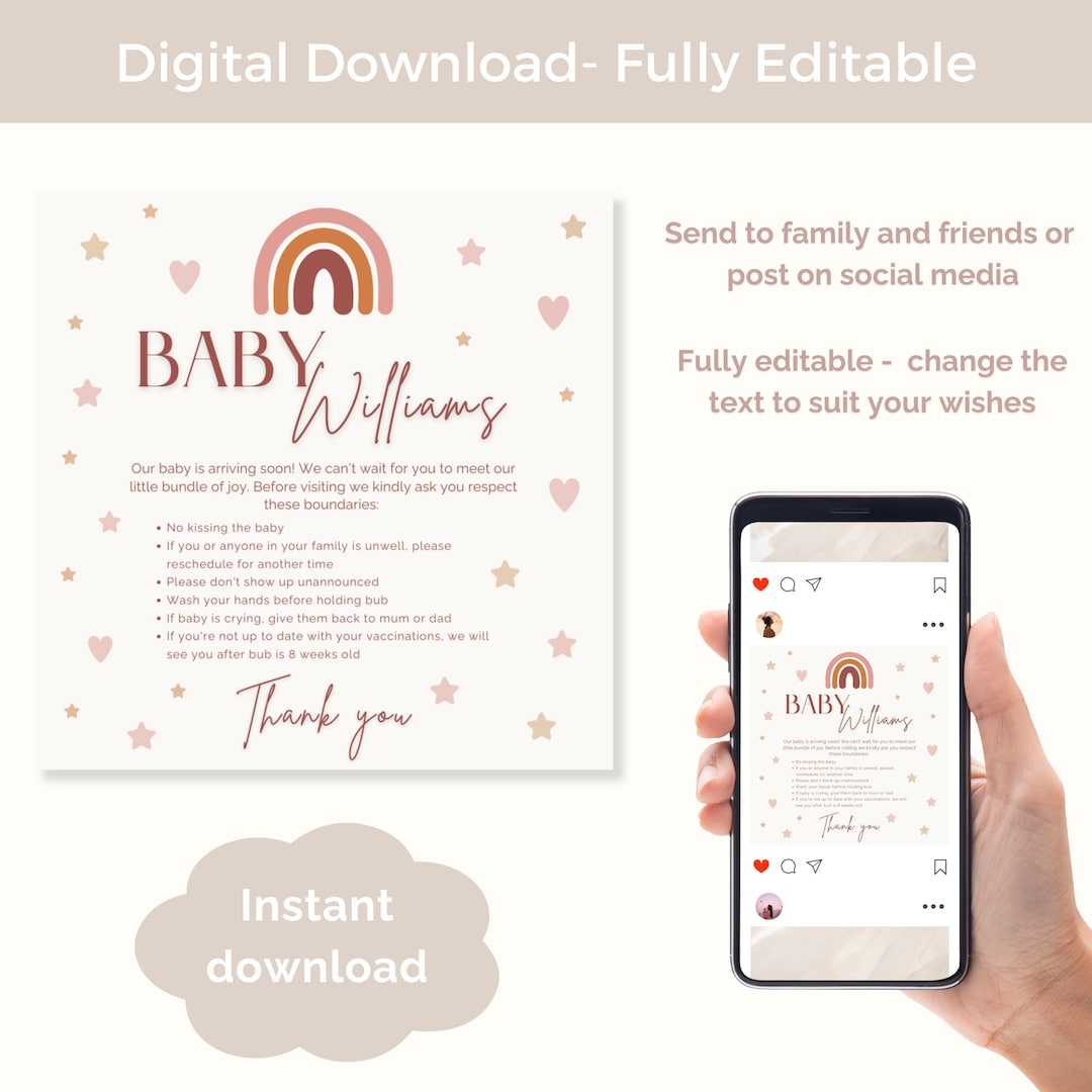 Boho Gender Neutral Newborn Baby Rules Template, No Vax No Visit, Baby ...