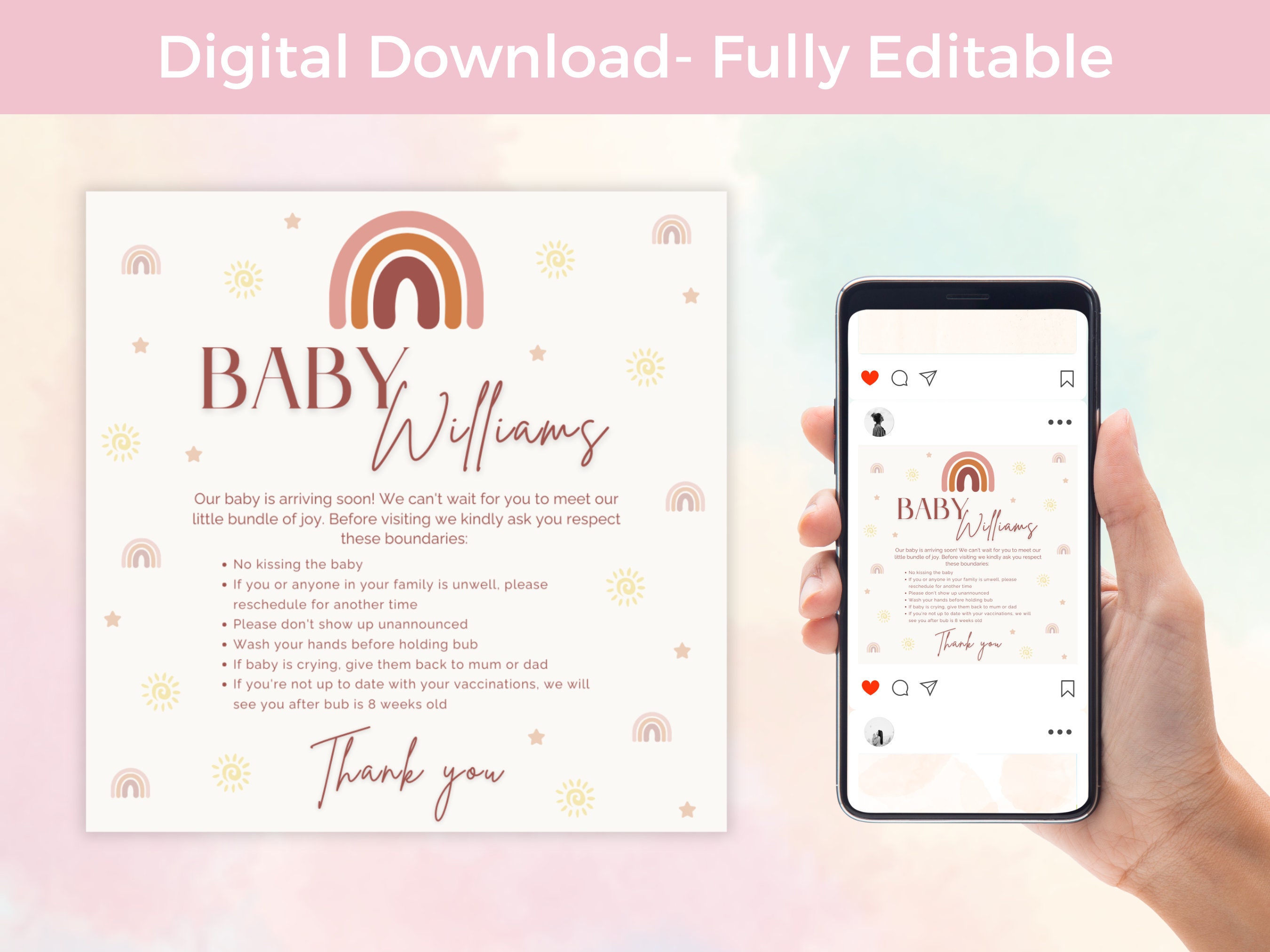 Boho Gender Neutral Newborn Baby Rules, No Vax No Visit, Baby Visit ...