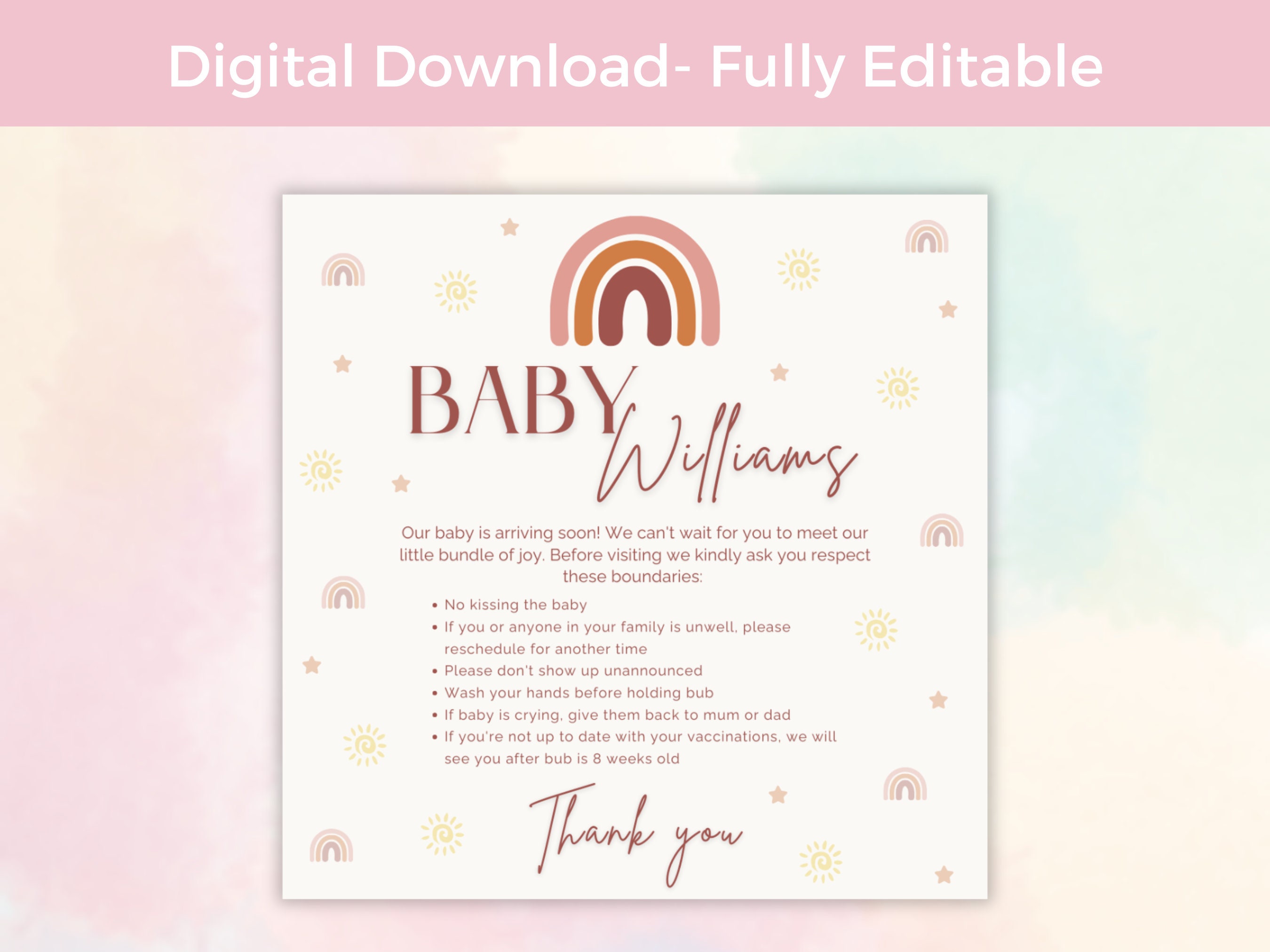 Boho Gender Neutral Newborn Baby Rules, No Vax No Visit, Baby Visit ...