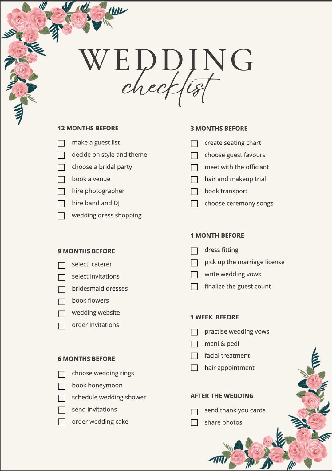 Wedding Checklist Easy Printable Download Planner Bride - Etsy