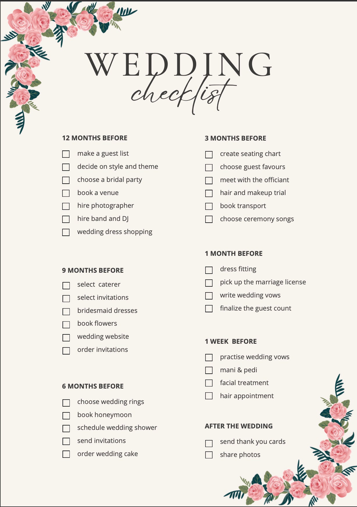 Wedding Checklist Easy Printable Download Planner Bride - Etsy