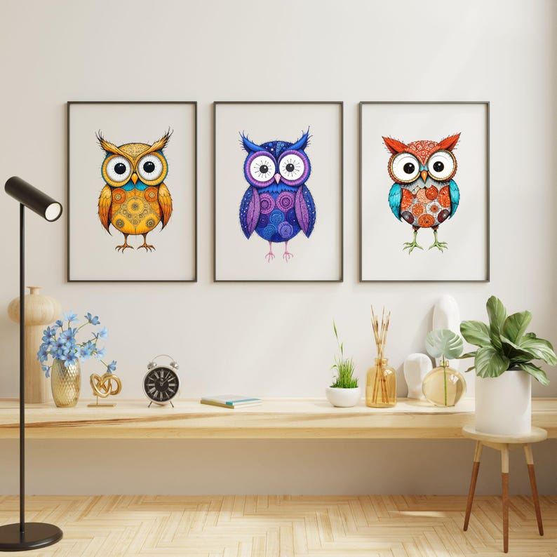 Colorful Owl Clipart Bundle: Boho Nursery Art, Night Bird Stickers ...