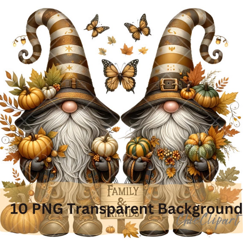 Thanksgiving Gnomes PNG Bundle - 10 High-resolution Transparent ...