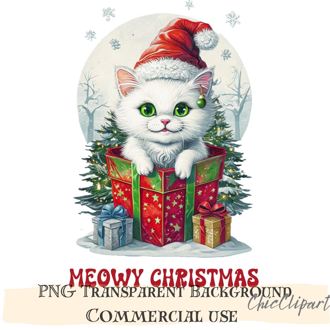 Christmas PNG - Meowy Christmas Cat Design - Perfect for Holiday T ...
