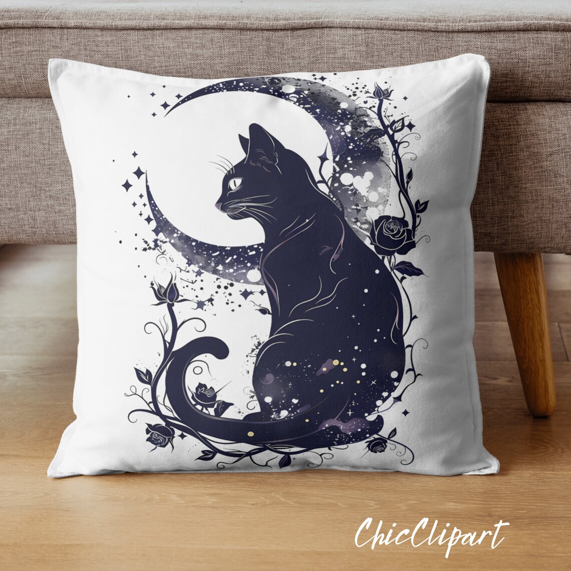 Gothic Halloween Cat PNG, Celestial Cat and Moon PNG Clipart, Dark ...