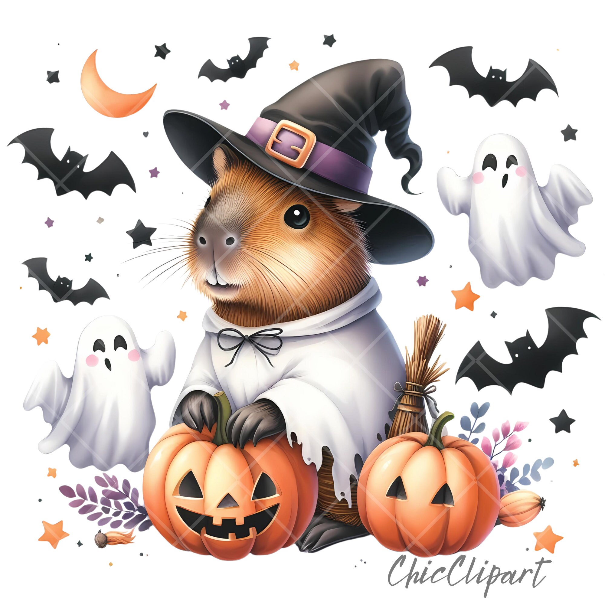 Halloween Capybara Clipart | Spooky Cute PNG Digital Art - Etsy