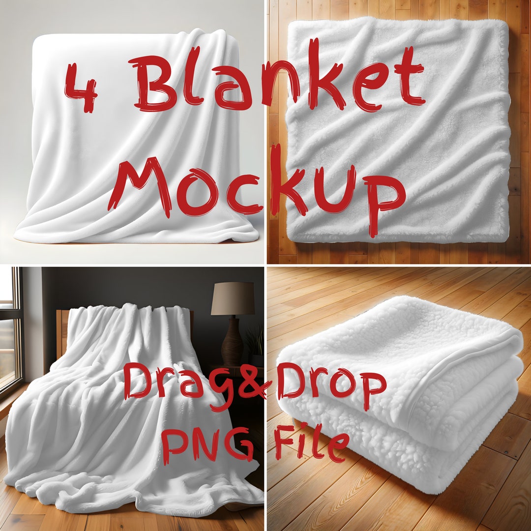 4 PNG Blanket Mockup Bundle- Velveteen Blanket -minimalist Blanket ...