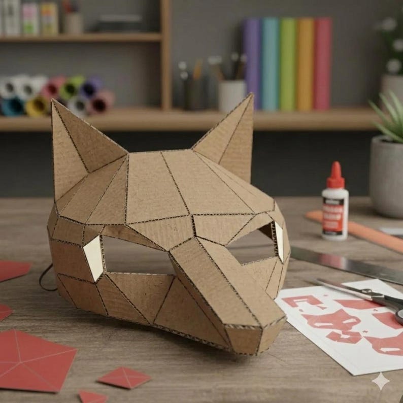 3D Papercraft Wolf Mask Template | Low Poly DIY Costume (PDF Pattern ...