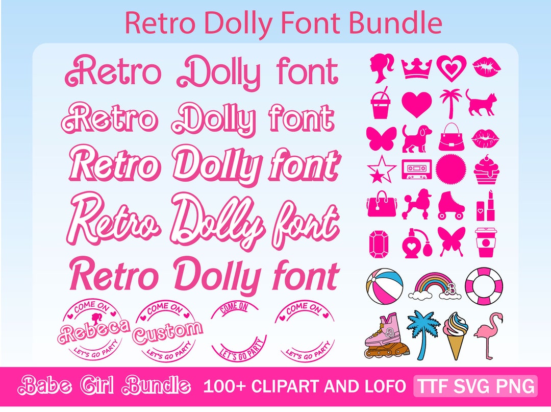 5 Dolly Font Bundle TTF, SVG, Plus 100 Clipart, Digital Download ...