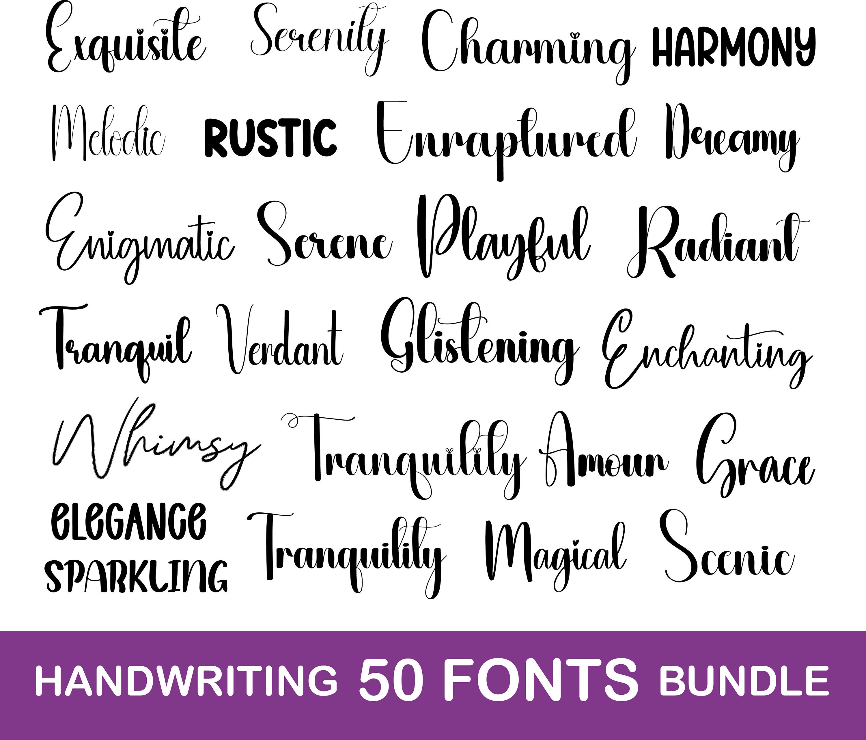 50 Handwriting Bundle, Cursive Font Bundle, Script Fonts, Canva Font ...