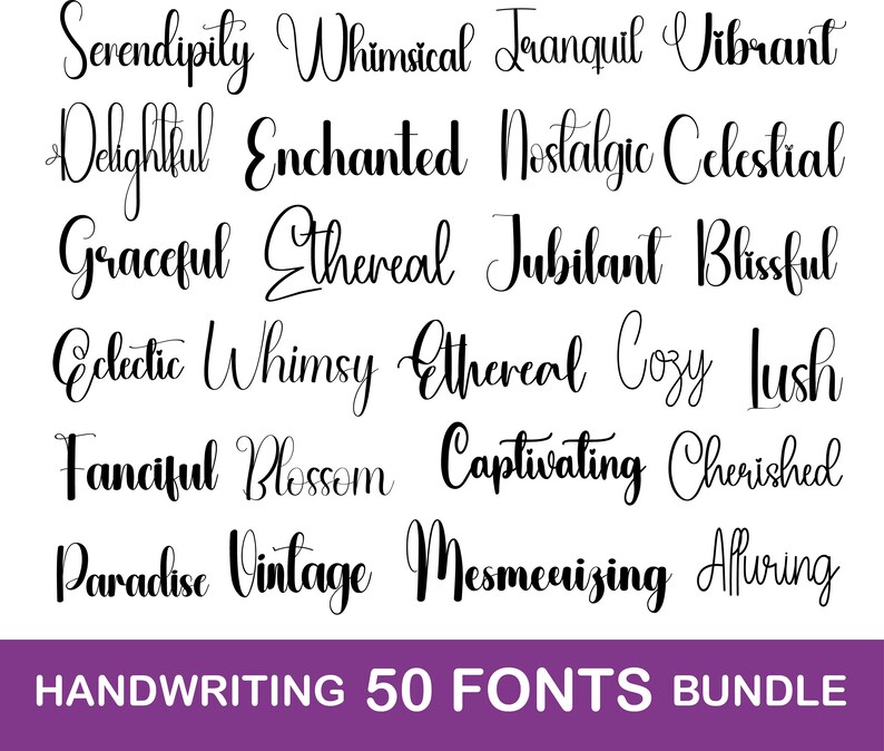 50 Handwriting Bundle, Cursive Font Bundle, Script Fonts, Canva Font Bundle, Farmhouse Fonts ...
