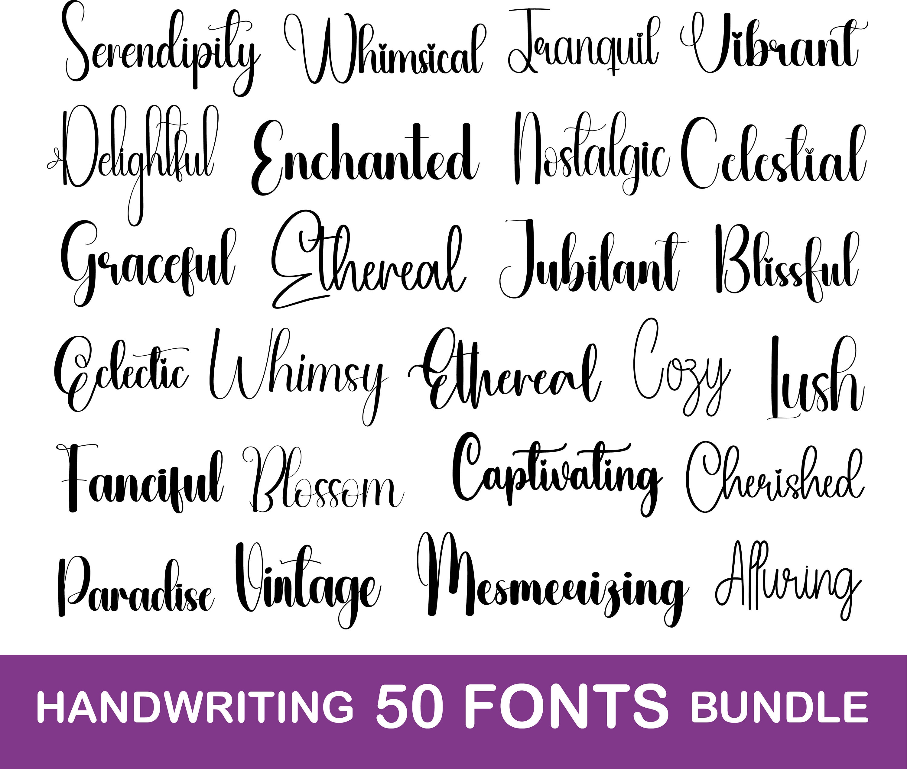 50 Handwriting Bundle, Cursive Font Bundle, Script Fonts, Canva Font ...