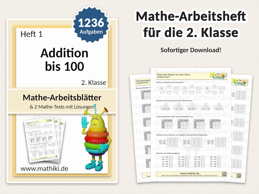 Math Worksheets 2nd Grade | Addition up to 100 | With Instructions ...