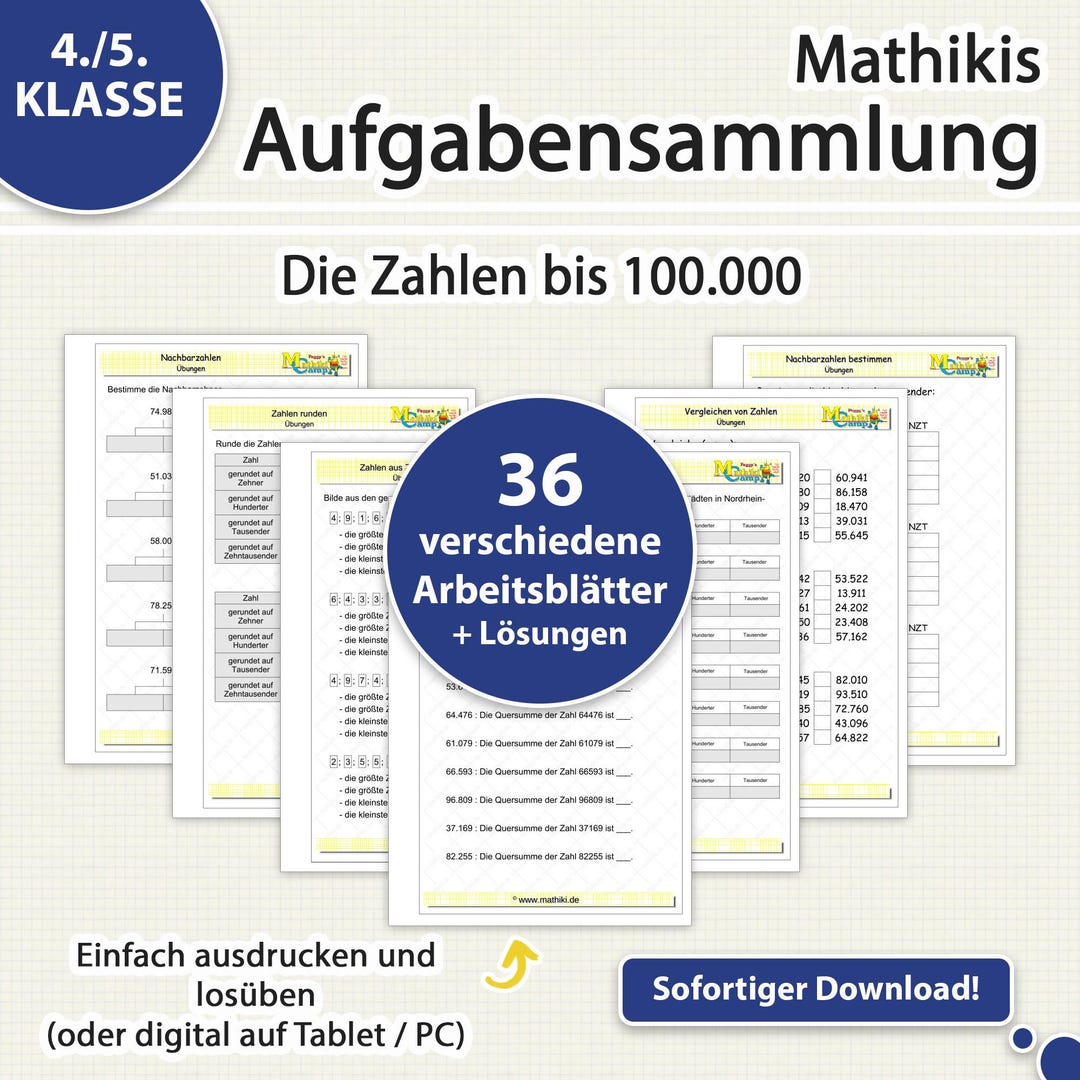 Numbers up to 100,000 | Math Workbook for Grades 4 and 5 | Digital ...