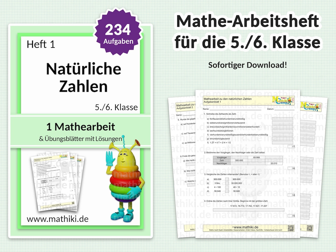 Math Worksheets 5th/6th Grade Natural Numbers With Instructions, Math ...