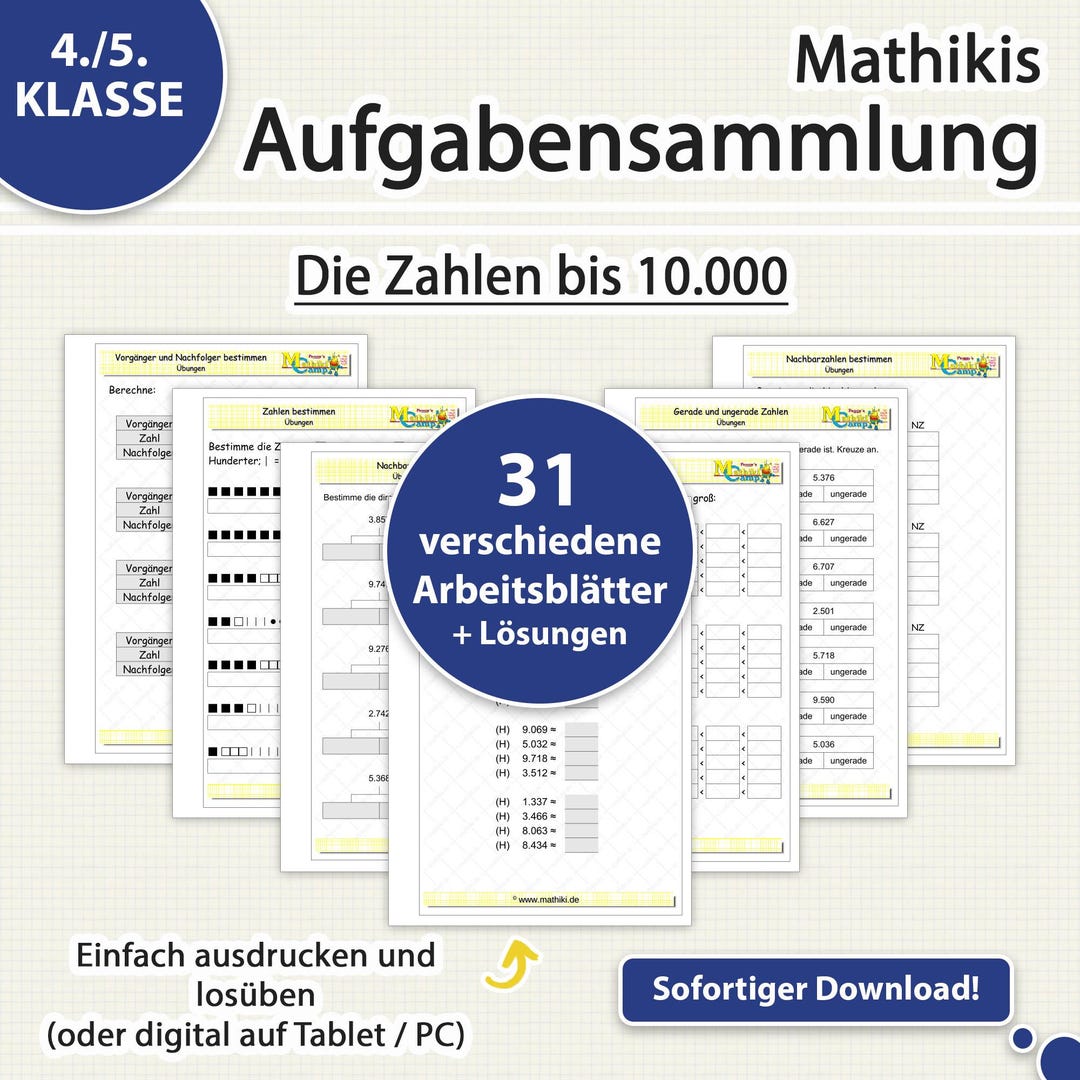 Math Exercises for Grades 4/5 | Numbers up to 10,000 | Problem Set PDF ...