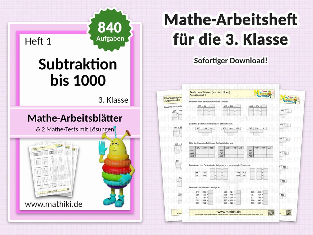Grade 3 Math Worksheets | Subtraction up to 1000 | With Instructions ...