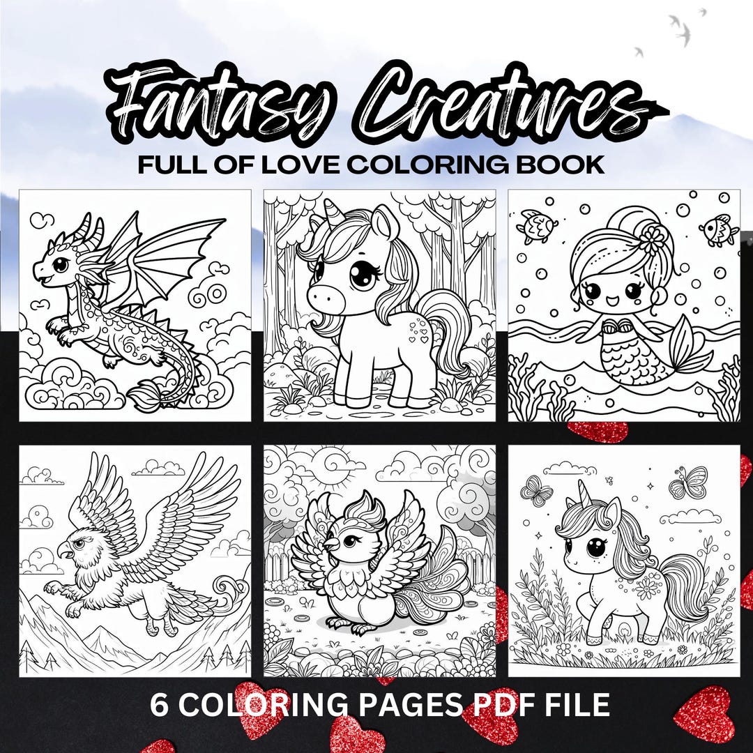 Fantasy Creatures Coloring Book Cute Animal Art Kids Coloring Pages ...