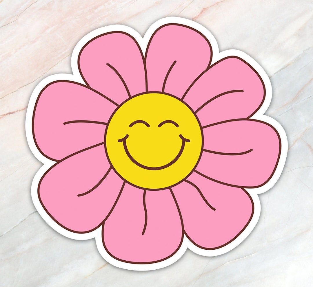 Pink Smily Flower Sticker, Flower Sticker, Cute Sticker, Laptop Sticker ...