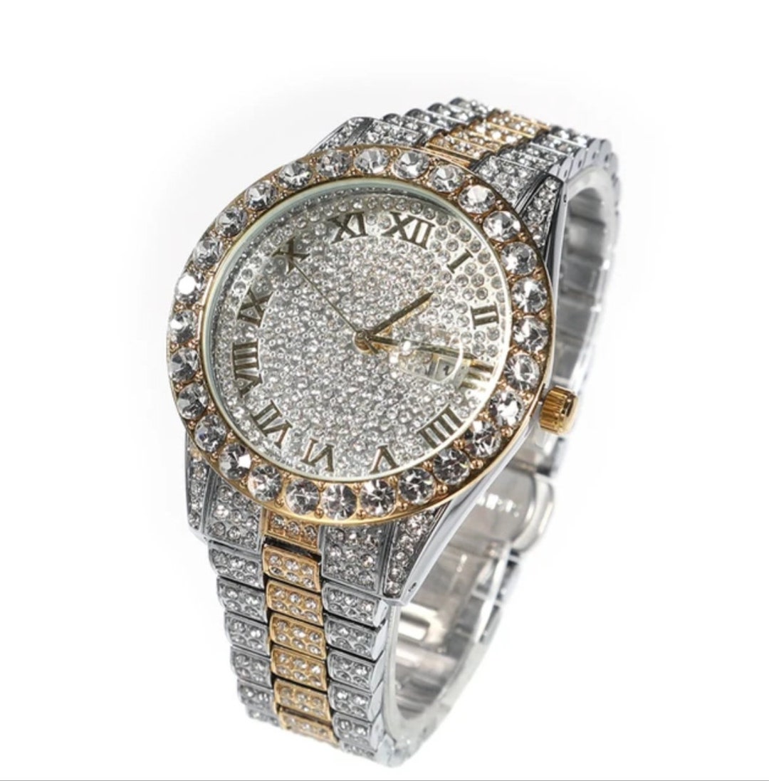 Luxury Gold Plated and Silver Iced Out Watch - Etsy