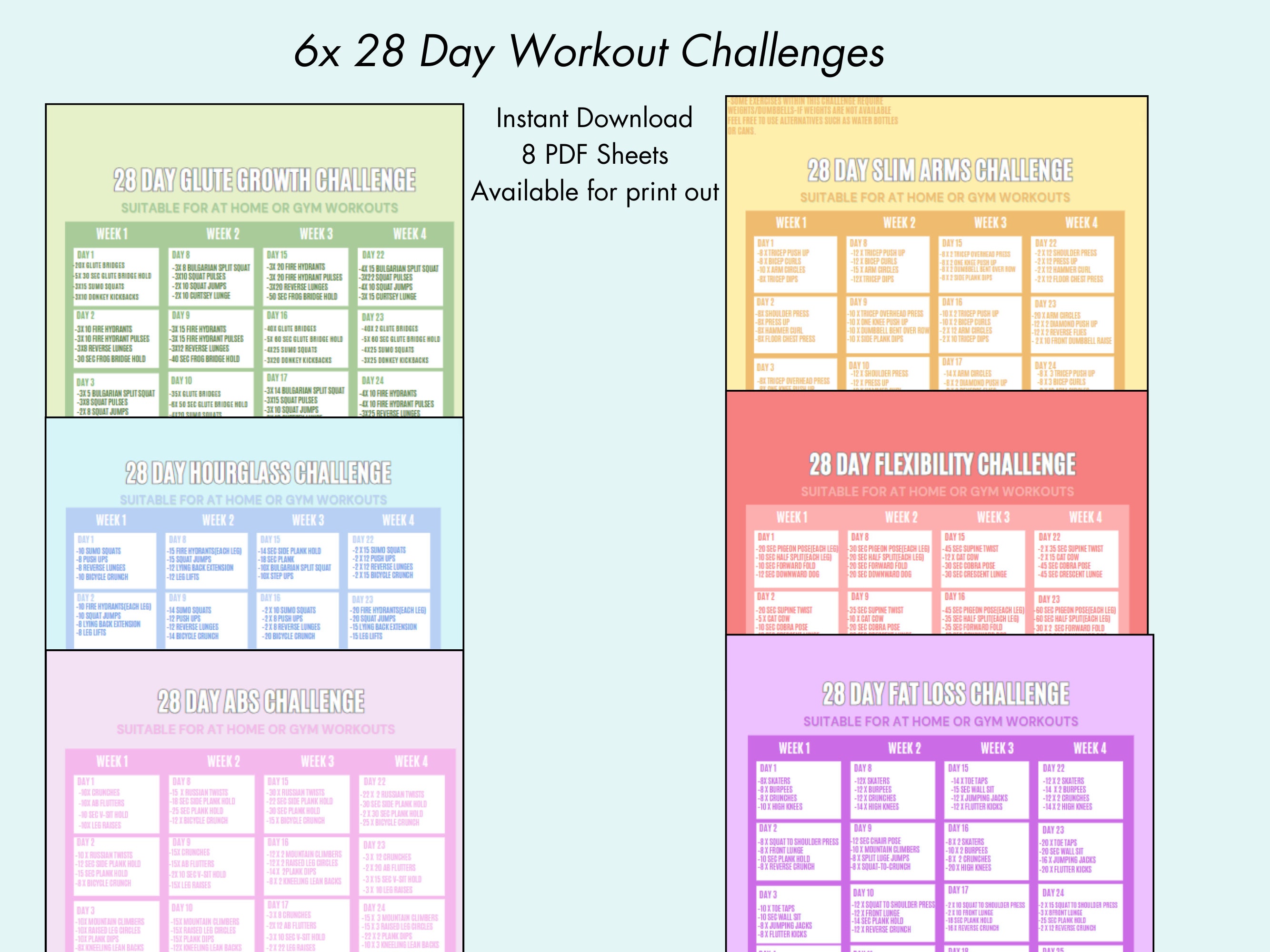 28 Day Workout Challenge Bundle Digital Workout Challenge Printable ...