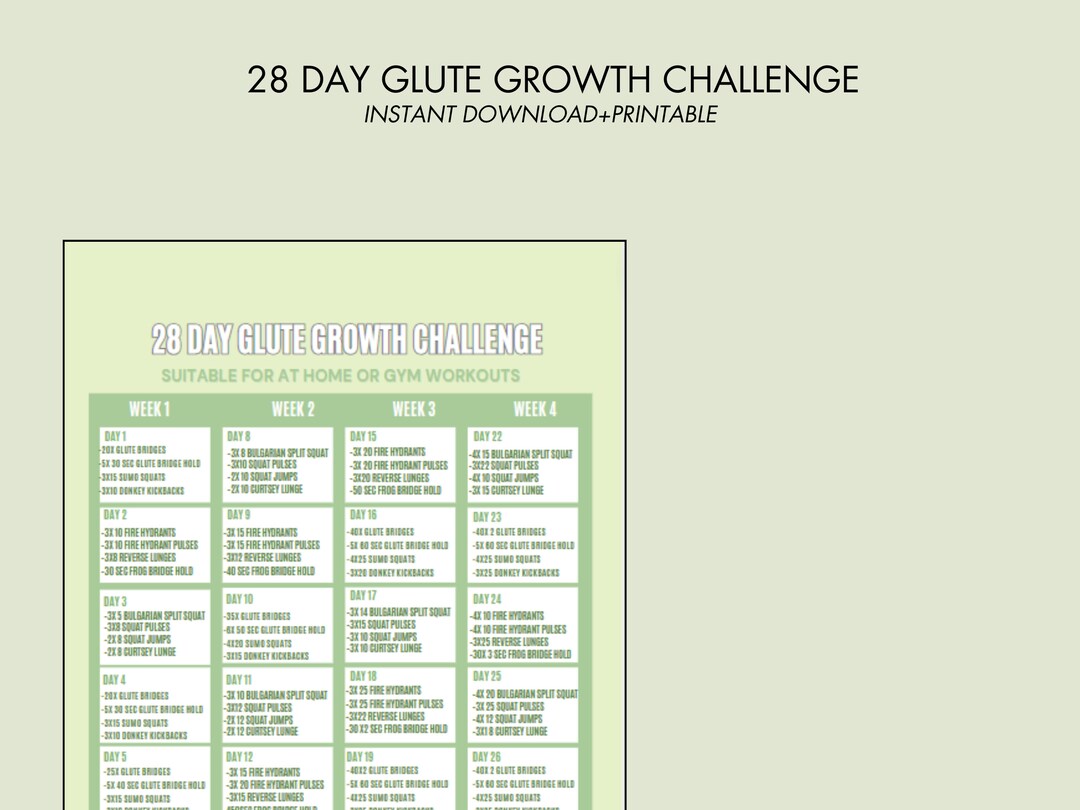 28 Day Glute Growth Challenge Instant Download Printable - Etsy