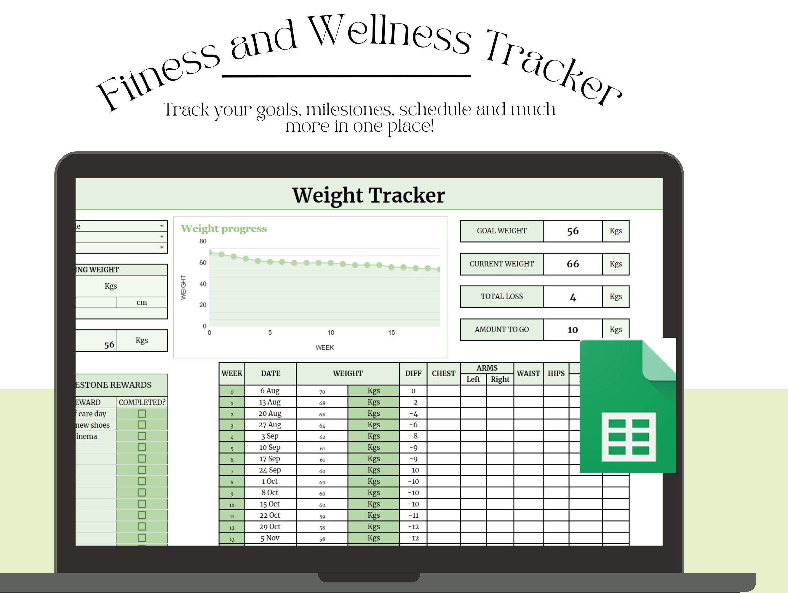 Fitness and Wellness Tracker. Google Sheets Spreadsheet Workout Routine ...