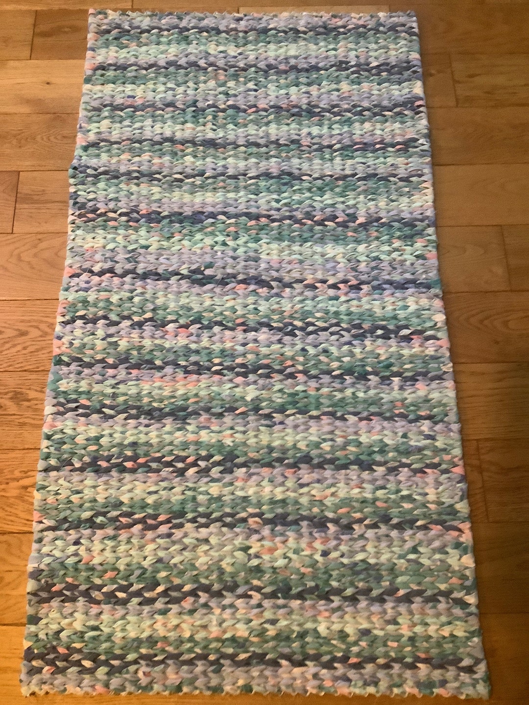Twined Rag Rug in Blues. Teals, Coral - Etsy