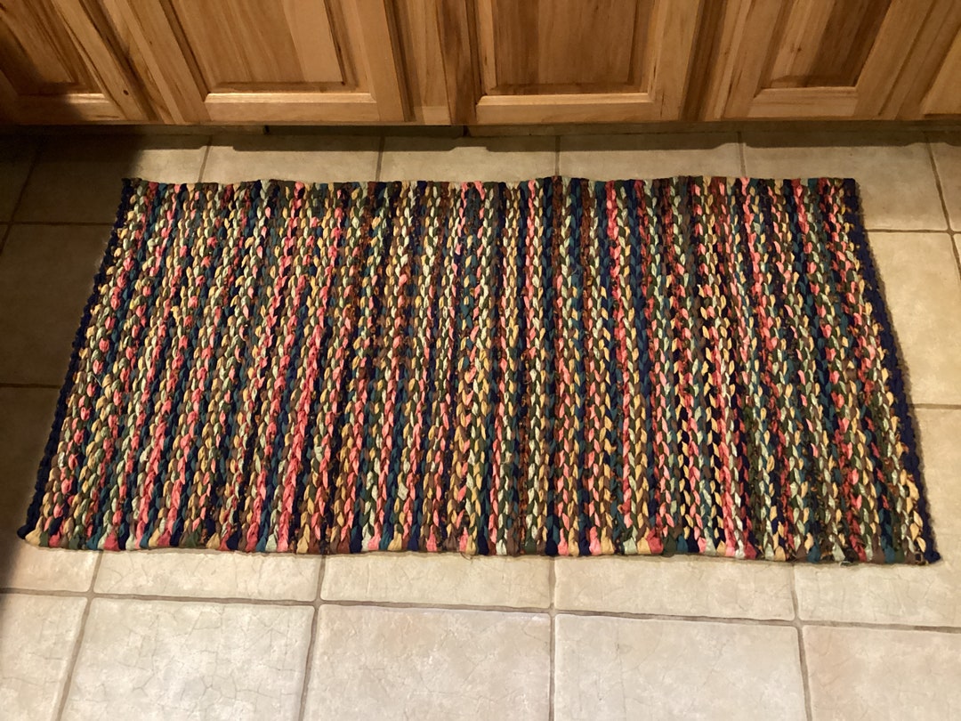 Twinned Rag Rug in Navy and Coral - Etsy