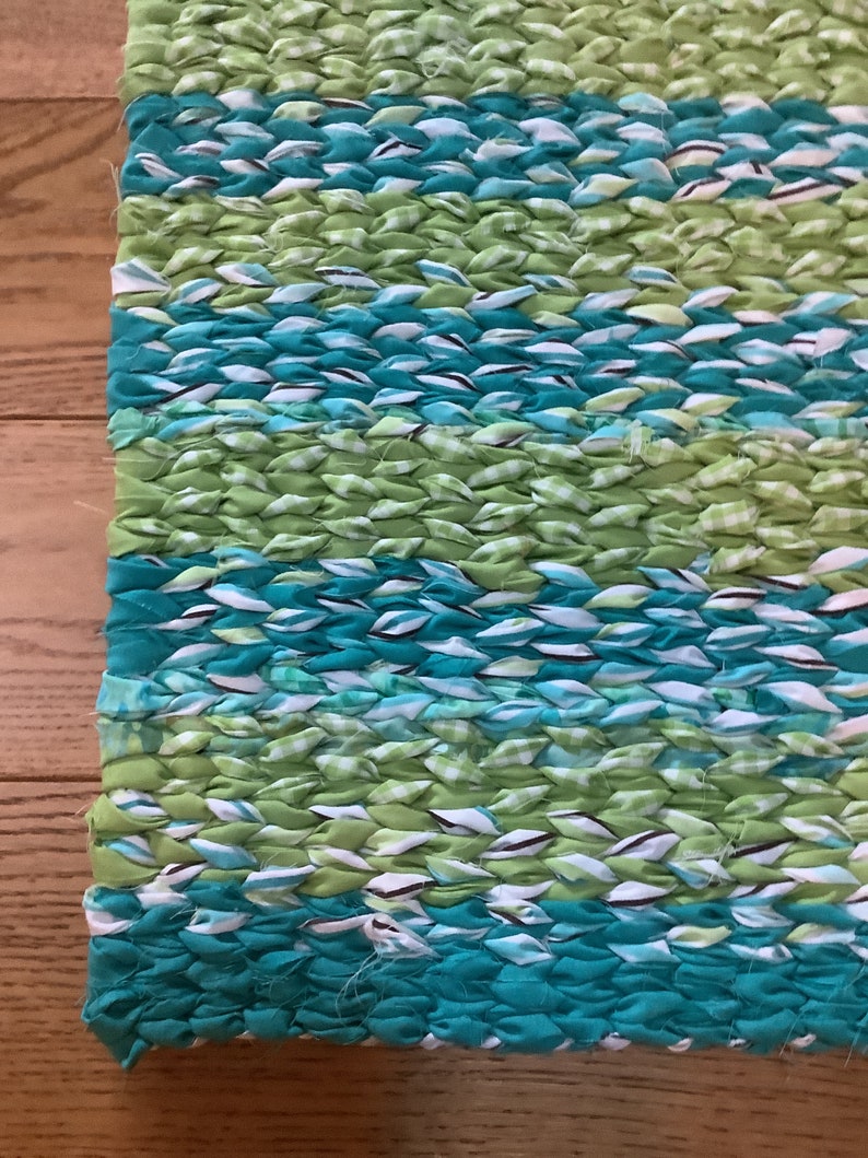 24 X 48 Twined Rag Rug in Turquoise, Chartreuse, and White. - Etsy