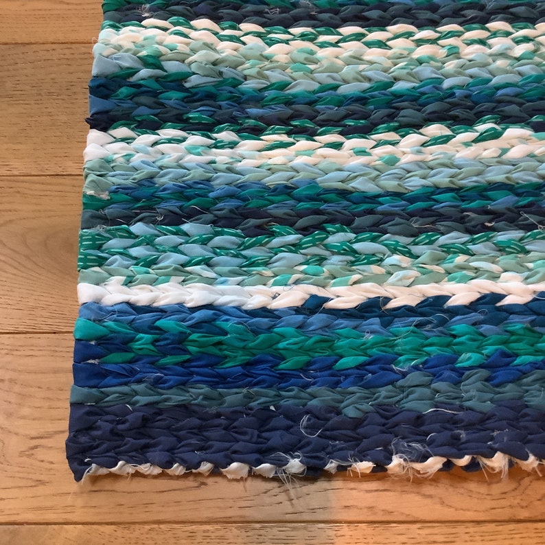 24 X 48 Twined Rag Rug in Blues, Teal, White - Etsy