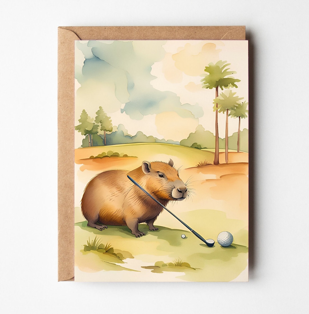 Golfing Capybara Funny Greeting Card for Father's Day / Watercolor - Etsy