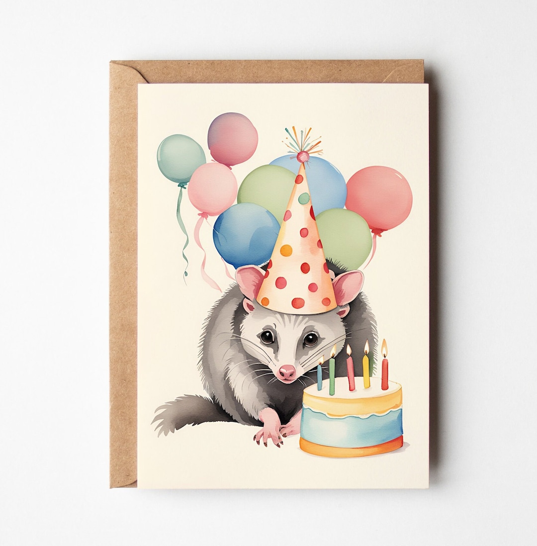 Possum Birthday Funny Watercolor Greeting Card for - Etsy