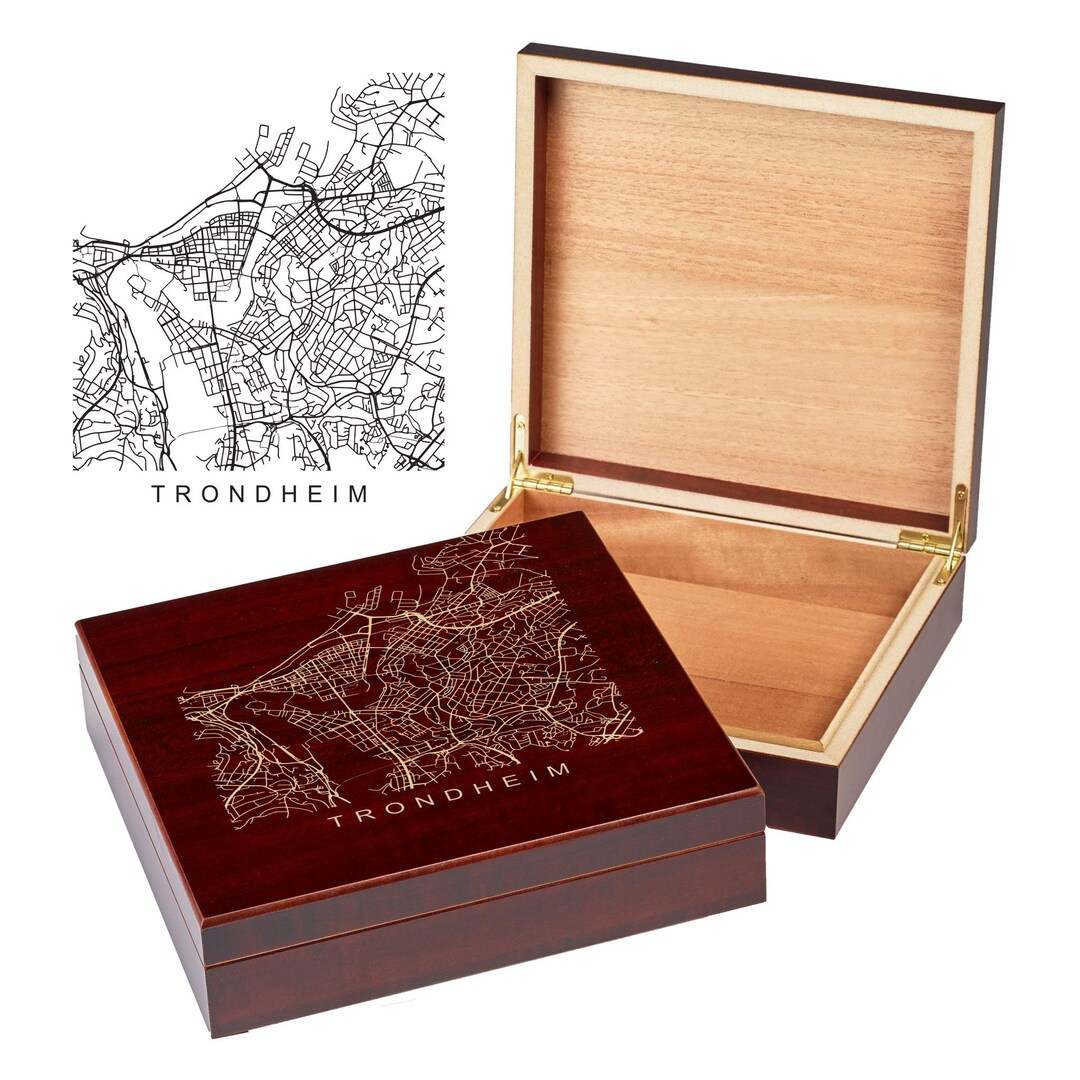 Trondheim Keepsake Box City Map Custom Engraved Keepsake Box City Skyline Downtown City Map ...