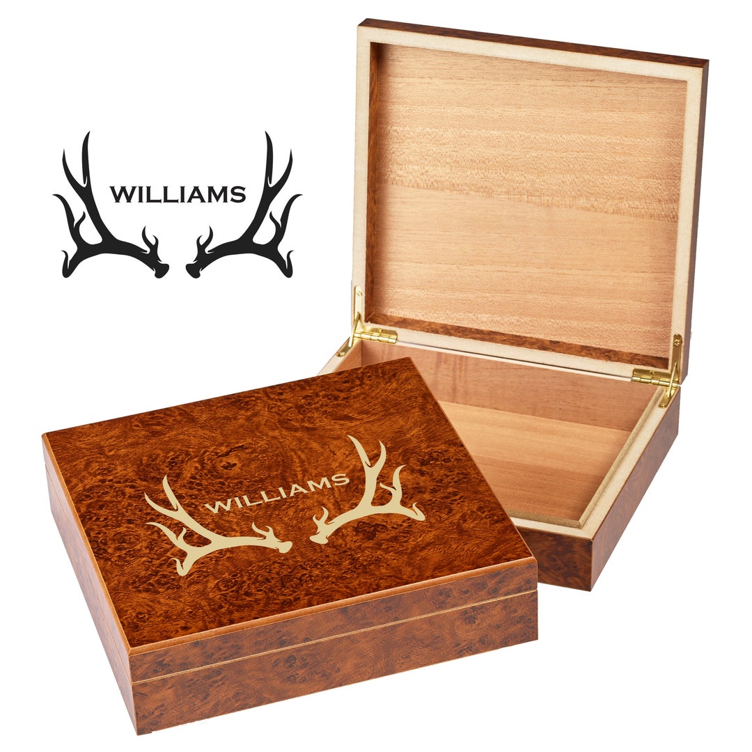 Deer Antler Keepsake Box | Hunter Gift Box | Personalized Wooden Box ...