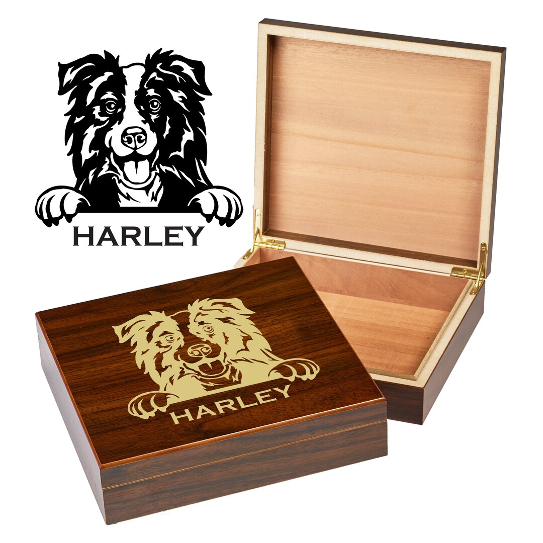 Custom Border Collie Box | Engraved Dog Memory Box | Personalized Dog ...