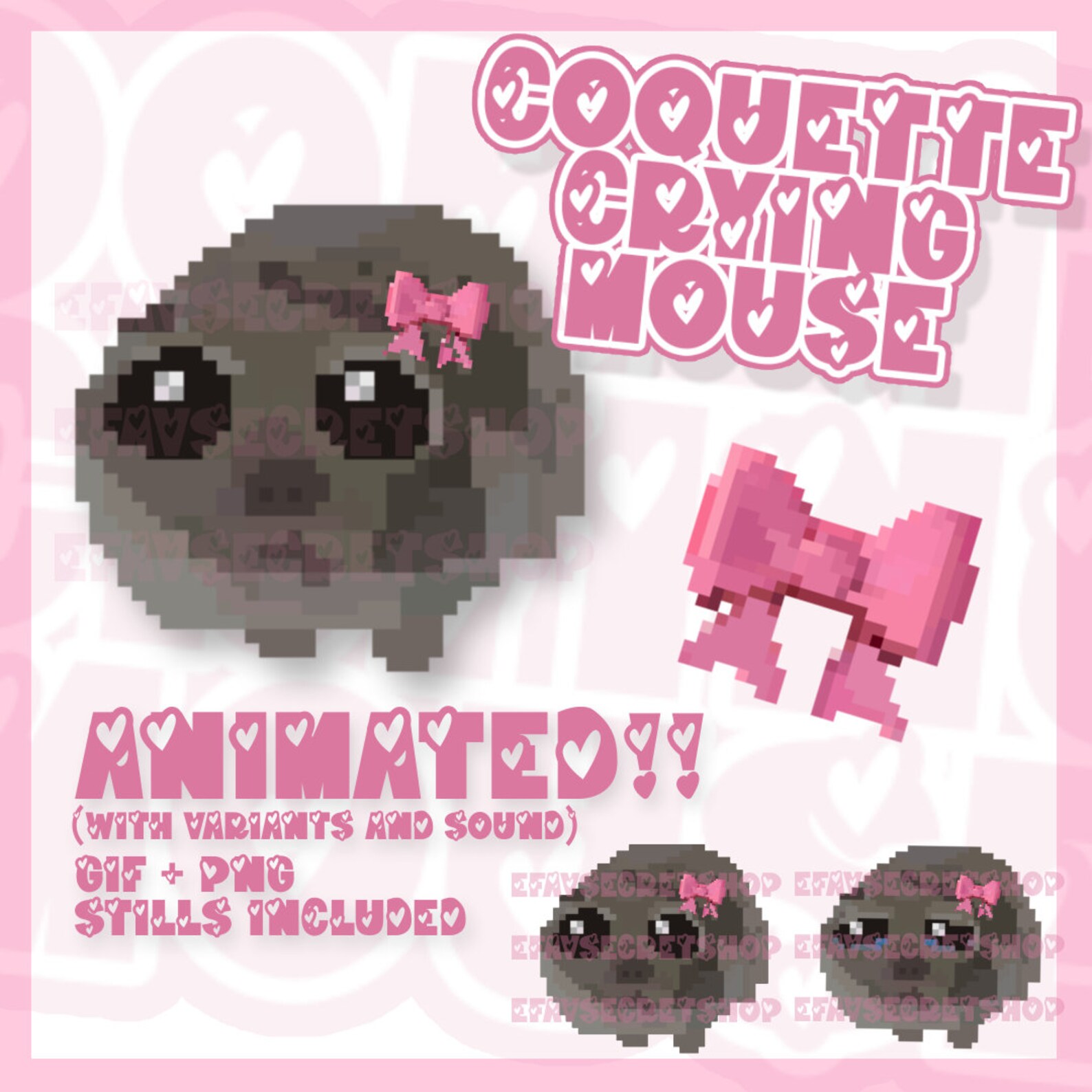 ANIMATED Crying Coquette Mouse | From Tiktok Meme 8bit Pixel Art for ...