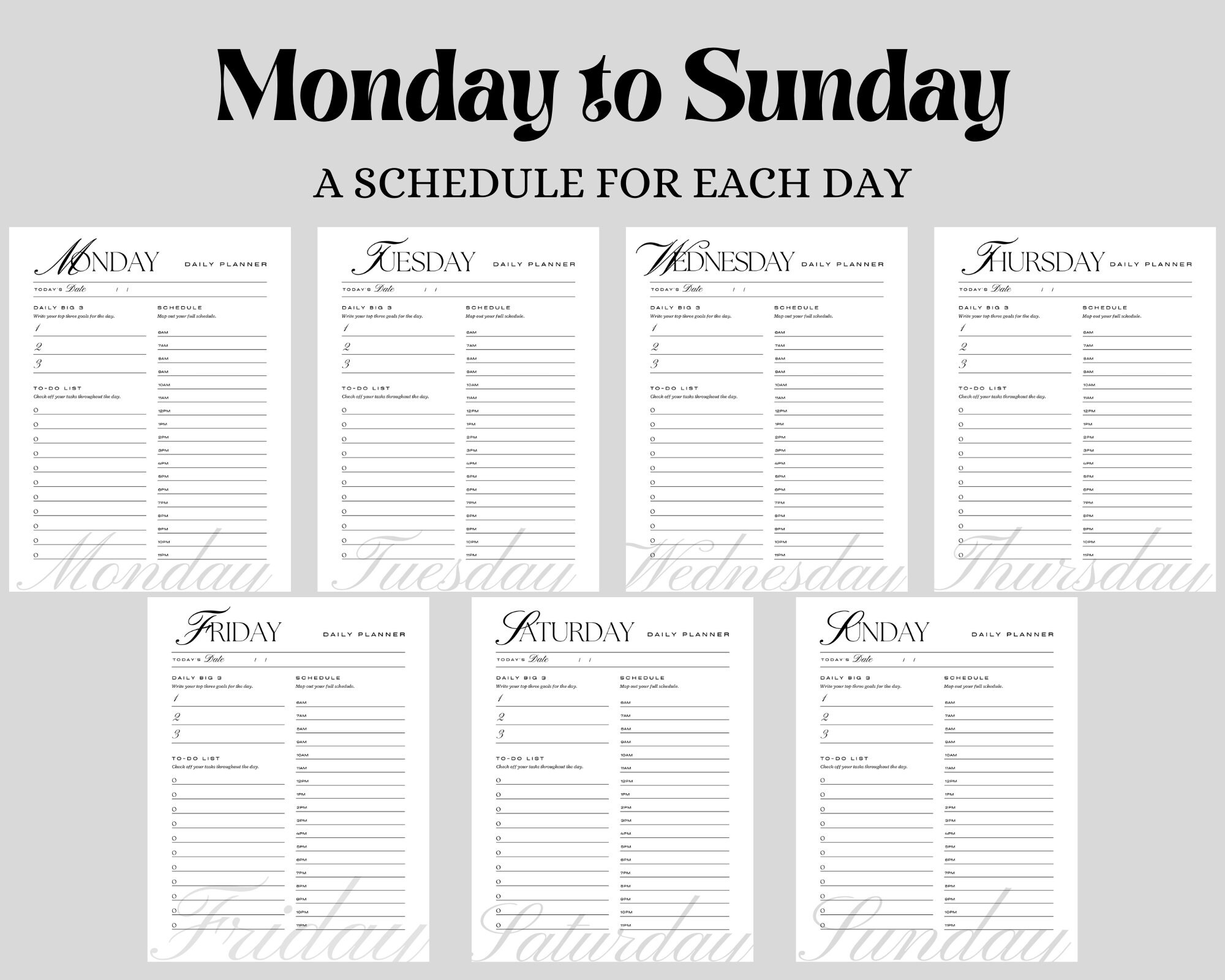 7 Day Planner Printable, Daily to Do List for Work, Weekly Planner ...