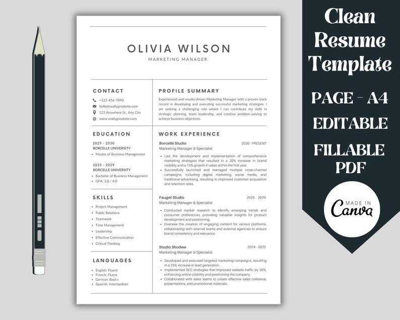 Clean Resume Template Resume Template Professional Resume Modern Resume ...
