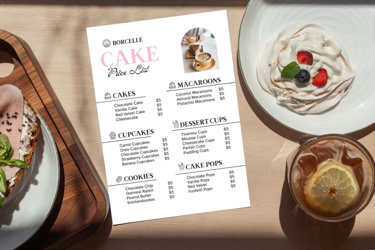 Cake Price List | Price List Template | Bakery Price List | Price List ...