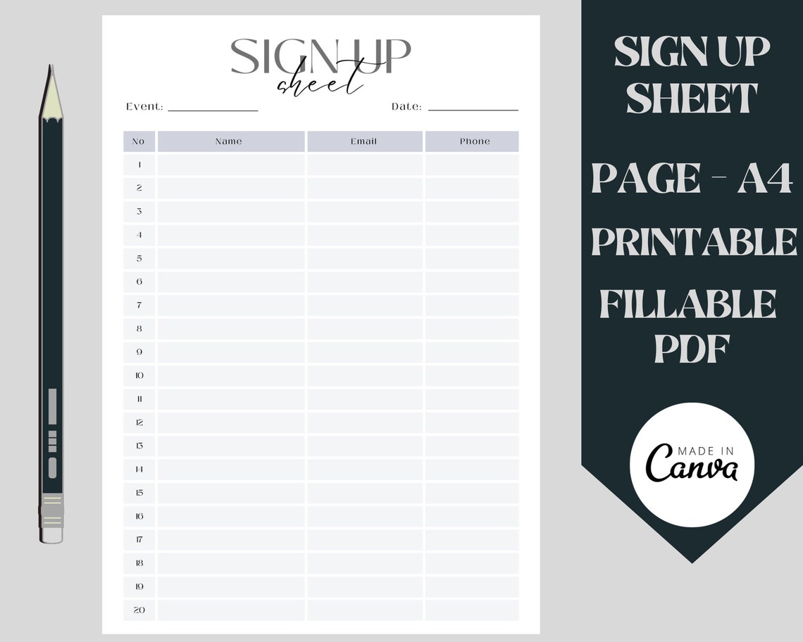 Sign up Sheet, Sign in Sheet, Potluck Sign Up, Food Sign up Sheet ...