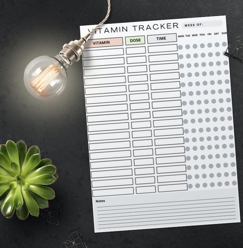 Vitamin Tracker Printable, Fitness and Health Planner, Vitamin İntake ...