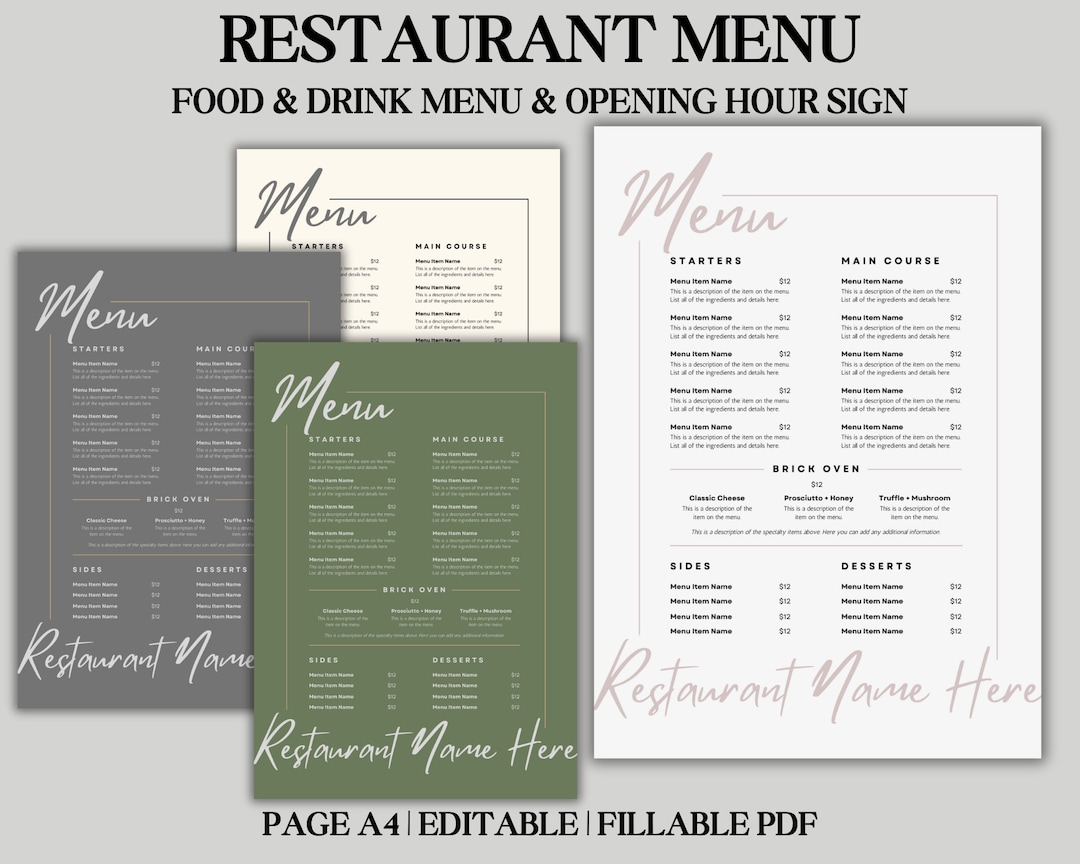 Restaurant Menu Template, Minimal Restaurant Menu Bundle, Restaurant ...