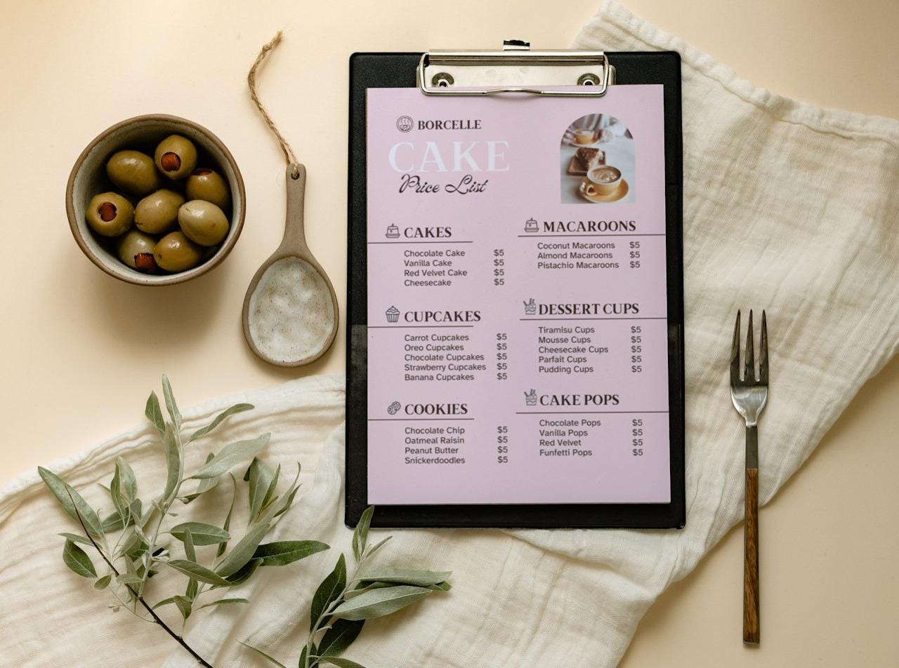 Cake Price List, Price List Template, Template Canva, Bakery Menu, Cake ...