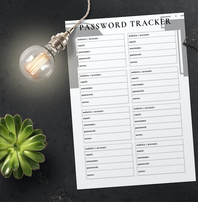 Password Tracker, Printable Password Log & Organizers, Password ...