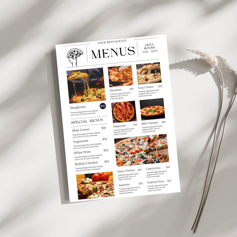 Pizza Restaurant Menu Template: Editable Canva Design (A4 PDF Download ...